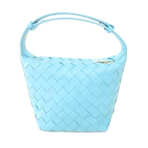 【中古】ボッテガヴェネタ BOTTEGA VENETA キャンディ ウォレス ハンド バッグ  レザー スクエア 青 ブルー レディース