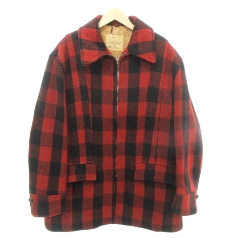 【中古】ヴィンテージ VINTAGE 40s バックスケイン ジョー ジャケット チェック ジップアップ 厚手 約XL 赤 メンズ