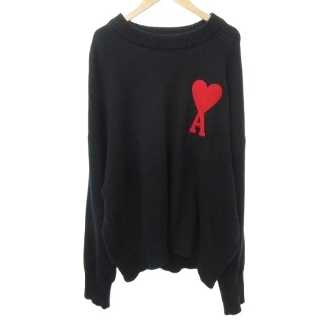 【中古】アミ アレクサンドル マテュッシ A21HK009.016 ハートロゴ セーター 長袖 クルーネック Lサイズ 黒 メンズ