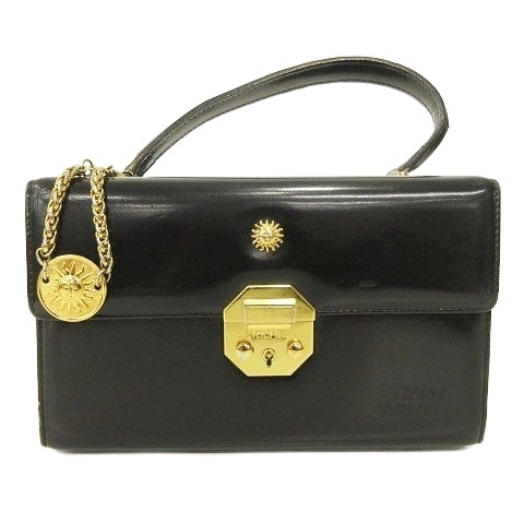【中古】ジャンニヴェルサーチ ヴィンテージ バニティバッグ レザー サンバースト ハンドバッグ 黒 レディース