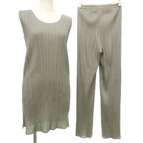 【中古】プリーツプリーズ PLEATS PLEASE イッセイミヤケ プリーツ パンツ セットアップ 上下 ノースリーブ 2