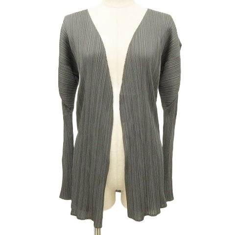【中古】プリーツプリーズ イッセイミヤケ カーディガン 羽織 ボタンレス トップス 3 グレー レディース