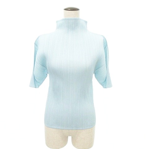 【中古】プリーツプリーズ PLEATS PLEASE 美品 スタンドネック プリーツトップス ブラウス 半袖 日本製 3 約Lサイズ