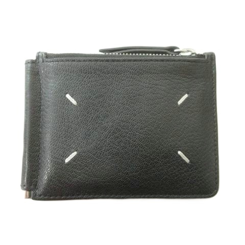 【中古】メゾンマルジェラ 24年 マネークリップ 二つ折り 財布 小銭入れ イタリア製 レザー 黒 ブラック メンズ