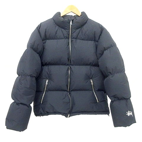 【中古】ステューシー STUSSY ダウンジャケット アウター ナイロン マット地 袖口ロゴ Mサイズ 黒 ブラック ☆AA★