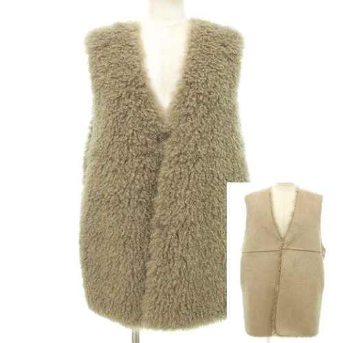 【中古】未使用品 マイカ＆ディール 24AW Vネック フェイクファー ベスト リバーシブル F ベージュ  レディース