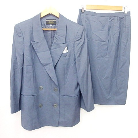 【中古】レリアン Leilian スカートスーツ セットアップ 背抜き 13+ 大きいサイズ グレー ORG A1127 レディース