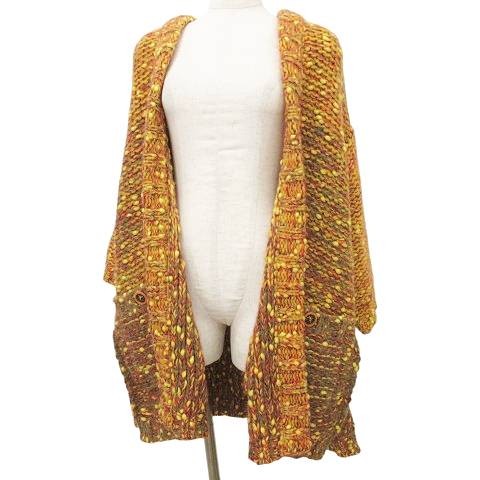 【中古】シャネル カーディガン アルパカ モヘヤ ミックスツイード ニットコート ジャケット ライオンボタン 34