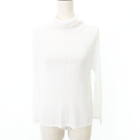 【中古】プリーツプリーズ イッセイミヤケ スタンドネック カットソー シフォン 薄手3 白 ホワイト レディース