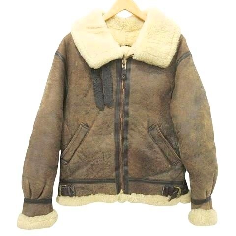 【中古】アヴィレックス AVIREX B-3 フライトジャケット USA製 ムートン シープスキン ブルゾン 38 ブラウン メンズ
