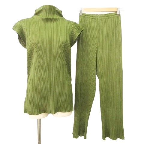 【中古】プリーツプリーズ イッセイミヤケ カットソー パンツ セットアップ 薄手 F 2 緑 グリーン レディース