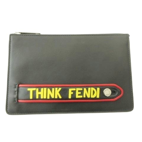 【中古】フェンディ FENDI THINK シンク 7VA350 セカンド クラッチバッグ レザー ロゴ 黒 ブラック ☆AA★ メンズ