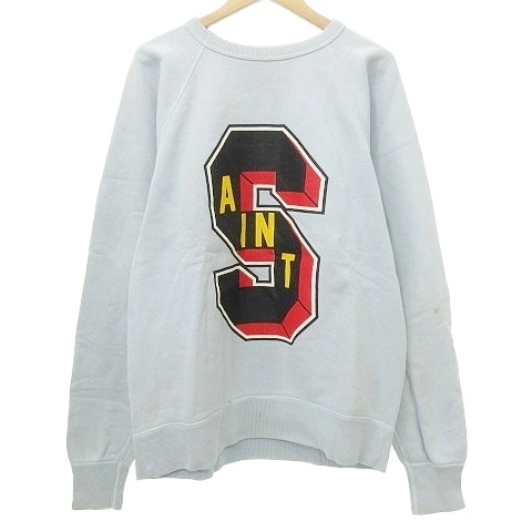【中古】セントマイケル デニムティアーズ 22AW ロゴプリント スウェット シャツ トレーナー 裏起毛 L ブルー メンズ