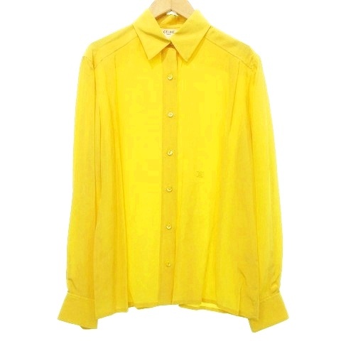 【中古】CELINE オールドセリーヌ GILOU マカダム刺繍 シルク シャツ 長袖 フランス製 40 イエロー レディース