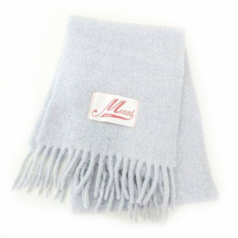 【中古】マルニ MARNI 美品 アルパカ マフラー フリル イタリア製 厚手 ライトブルー レディース