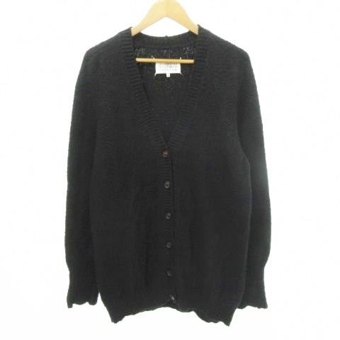【中古】メゾンマルジェラ 5ゲージコットンナイロンパイルカーディガン 無地 厚手 XSサイズ 黒 ブラック メンズ