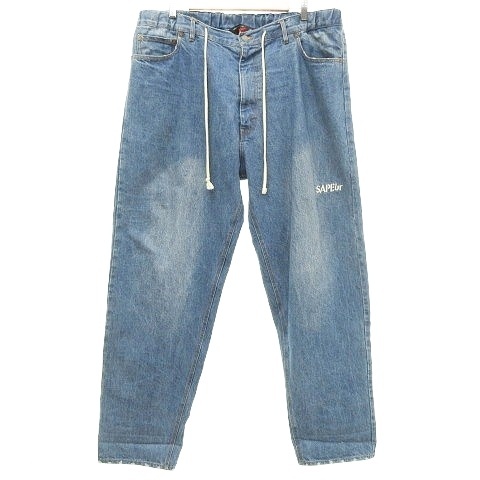 【中古】サプール SAPEur SKATE PANTS スケート パンツ デニム イージー パンツ ロゴ刺繍 XXL 青 ブルー  メンズ