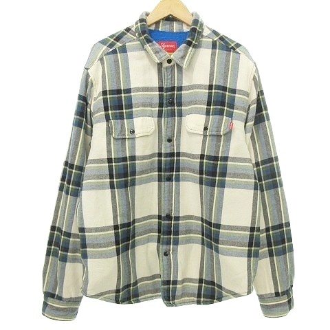 【中古】シュプリーム 16aw Pile Lined Plaid Flannel Shirt 裏起毛 チェック ネルシャツ L オフホワイト系