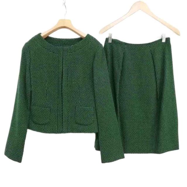 【中古】シビラ SYBILLA ツイード スーツ セットアップ フレア スカート ジャケット 美品 L グリーン ネイビー