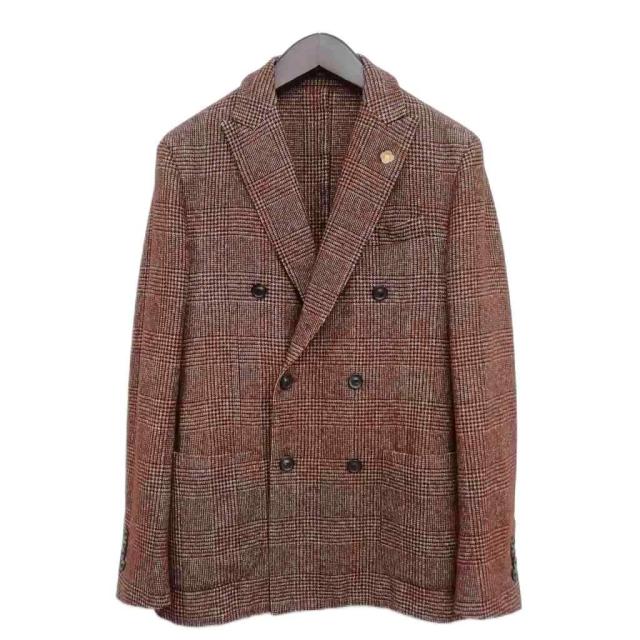 【中古】ラルディーニ LARDINI グレンチェック ダブルブレスト ジャケット 46 ブラウン メンズ