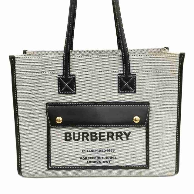 【中古】バーバリー BURBERRY スモール フレヤトート トートバッグ キャンバス レザー ブラック系 レディース