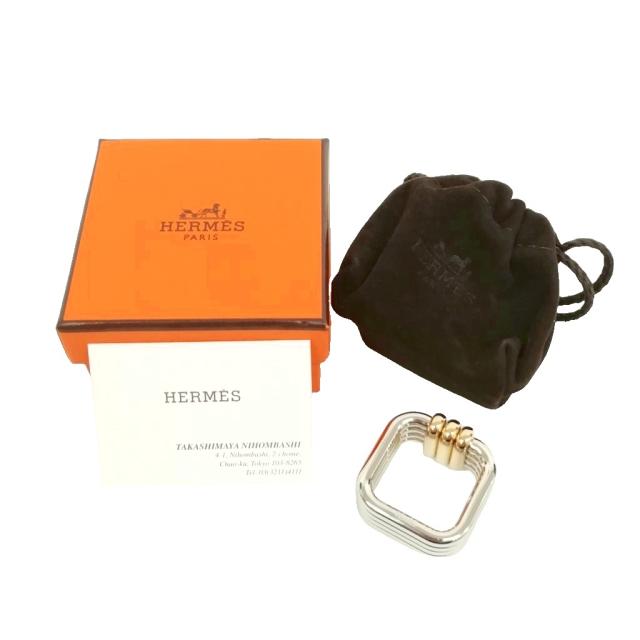 【中古】エルメス HERMES リュバン 90 スカーフリング シルバー ゴールド 美品 レディース