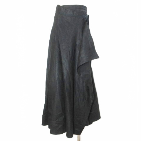 【中古】カオス CHAOS タグ付き リネンヘリンボーンラップスカート CH205011ER ロング フリーサイズ 黒 ブラック /X