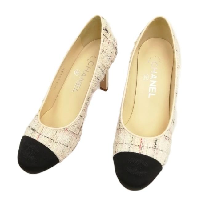 【中古】シャネル CHANEL G33734 ココマーク ツイード ハイヒール パンプス 35 ホワイト系 レディース