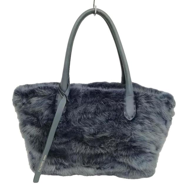 【中古】ファロルニ FALORNI F1527 ミンクファー トートバッグ ハンドバッグ ブルーグレー系 レディース