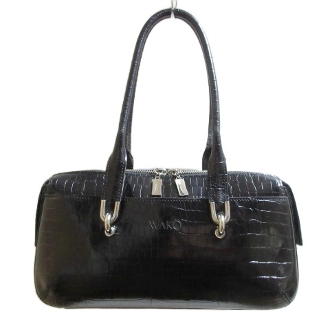【中古】和光 WAKO ハンドバッグ クロコ型押し 鞄 黒 ブラック /X レディース