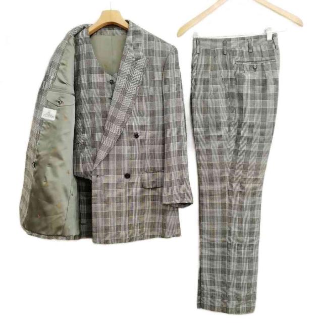【中古】ジバンシィ GIVENCHY チェック 3ピース ダブル 4B スーツ セットアップ フォーマル グレー系