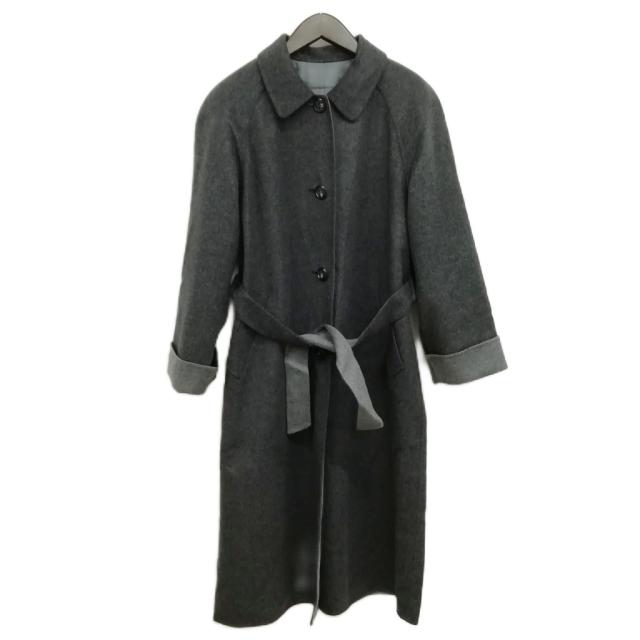 【中古】カシミヤ ダブルフェイス ステンカラーコート トレンチコート 美品 42 チャコールグレー レディース