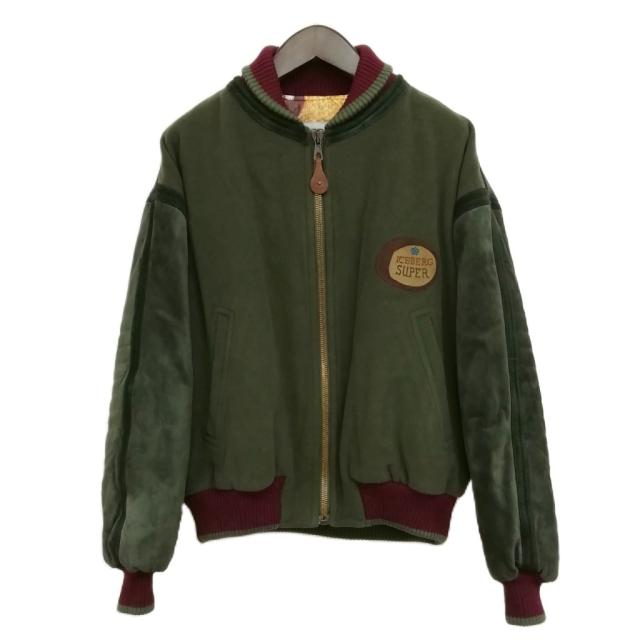 【中古】アイスバーグ ICEBERG PARIS BERNIE DAKAR ブルゾン スタジャン 袖レザー ヴィンテージ 44 オリーブ系 メンズ