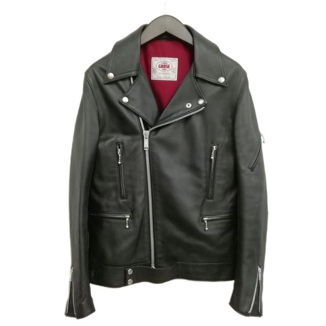【中古】ジェームスグロース JAMES GROSE ラムレザー ダブル ライダース ジャケット 羊革 美品 36 ブラック メンズ