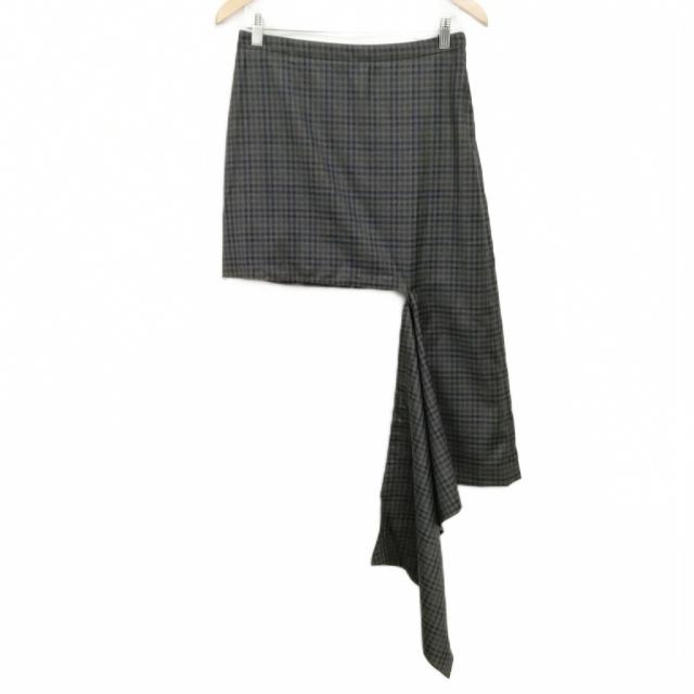 【中古】バレンシアガ BALENCIAGA 2016 ウール チェック スカート 変形 38 チャコール系 レディース
