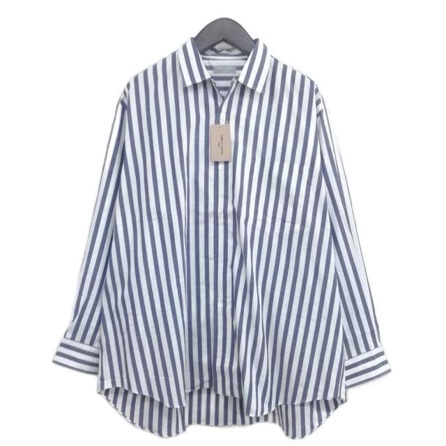 【中古】未使用品 コムデギャルソンオム AD1990 田中オム タグ付き ストライプ オープンカラー 開襟 シャツ ネイビー