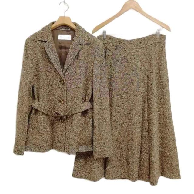 【中古】マックスマーラ MAX MARA 白タグ ツイード スカート スーツ セットアップ ジャケット ロング丈 46 ブラウン系