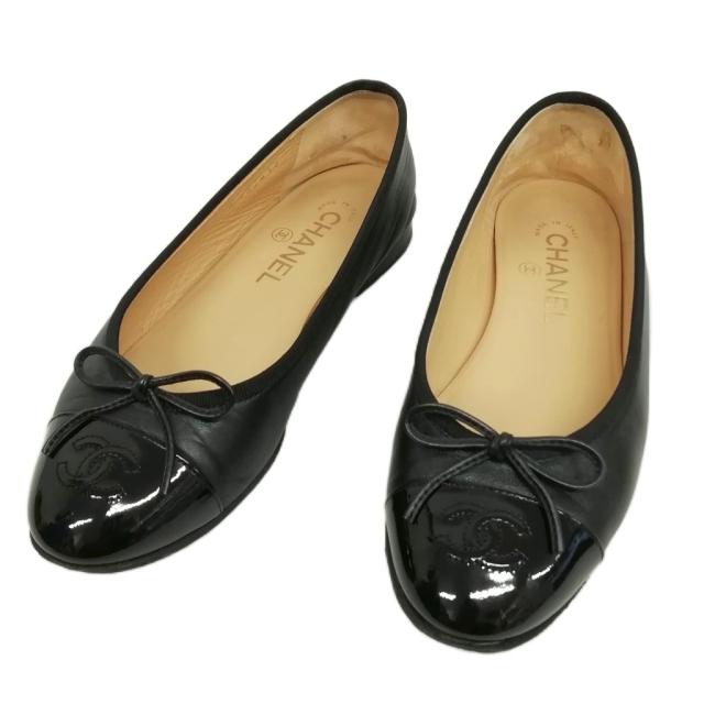 【中古】シャネル CHANEL G02819 バレリーナ フラットシューズ パンプス ココマーク 37 ブラック レディース