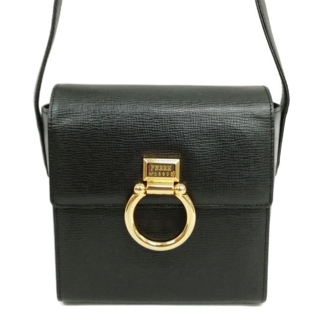 【中古】ジャンフランコフェレ GIANFRANCO FERRE ヴィンテージ ミニ ショルダーバッグ ゴールド金具 ブラック