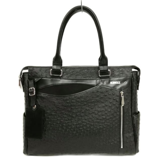 【中古】サマンサキングズ Samantha Kingz ブレイン オーストリッチ 型押し ブリーフケース ビジネスバッグ ブラック