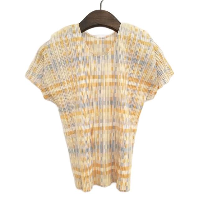 【中古】プリーツプリーズ イッセイミヤケ PP51-JK632 総柄 プリーツ プルオーバー カットソー トップス 3 イエロー系