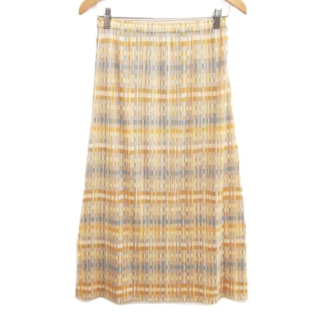 【中古】プリーツプリーズ PLEATS PLEASE イッセイミヤケ PP51-JG636 総柄 プリーツ ロング スカート 3 イエロー系