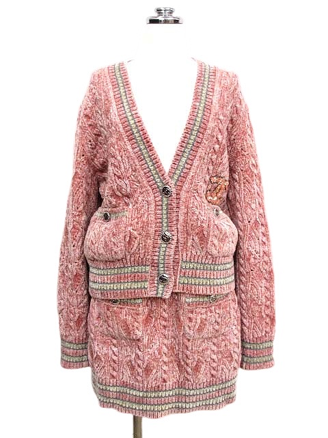 【中古】シャネル CHANEL 22AW ケーブルニット カーディガン スカート セットアップ ココマーク P73535/P73533 レディース