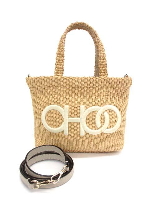 【中古】ジミーチュウ JIMMY CHOO CHOO刺繍 ラフィア ストロー 2way トートバッグ ショルダーバッグ ハンドバッグ レディース