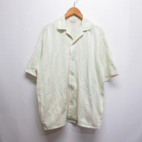 【中古】タウンクラフト TOWNCRAFT Penneys ストライプ柄 半袖 シャツ L アイボリー 緑 ガーゼ素材 オープンカラー