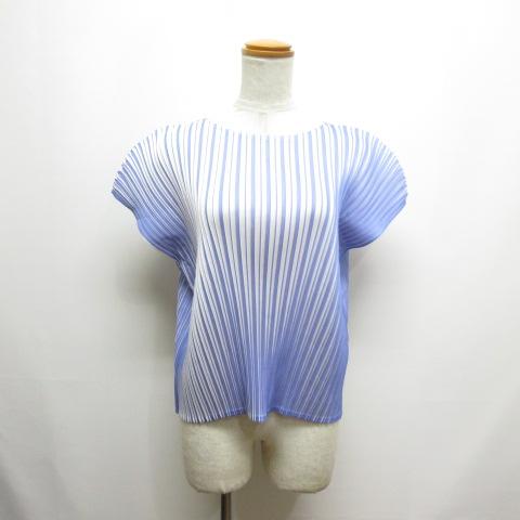 【中古】プリーツプリーズ PLEATS PLEASE 美品 半袖 カットソー 3 薄紫 ラベンダー イッセイミヤケ 日本製 レディース