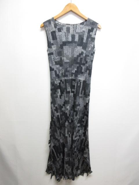 【中古】プリーツプリーズ PLEATS PLEASE ノースリーブ ロング マキシ ワンピース ドレス CLEAR 3 イッセイミヤケ