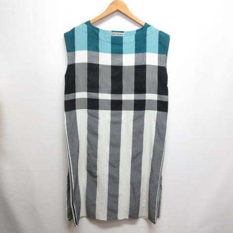 【中古】イッセイミヤケ ISSEY MIYAKE チェック柄 ノースリーブ ワンピース 2 白黒グレー緑 IM52FH507 日本製