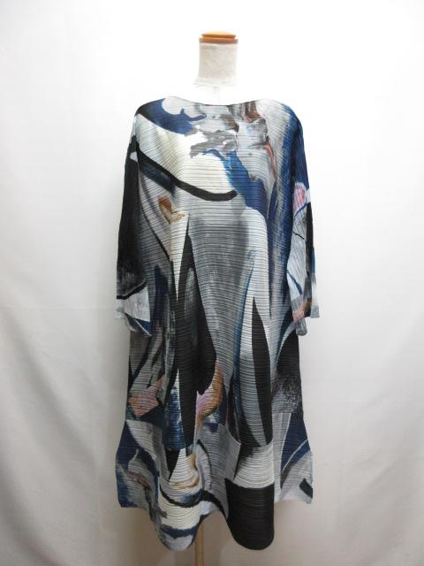 【中古】プリーツプリーズ PLEATS PLEASE MUSA 神話の女神 ワンピース 横プリーツ 長袖 3 PP03-JH704 イッセイミヤケ