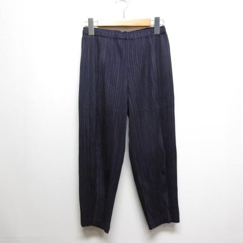 【中古】プリーツプリーズ PLEATS PLEASE 美品 クロップド プリーツパンツ 2 濃紫パープル イッセイミヤケ レディース